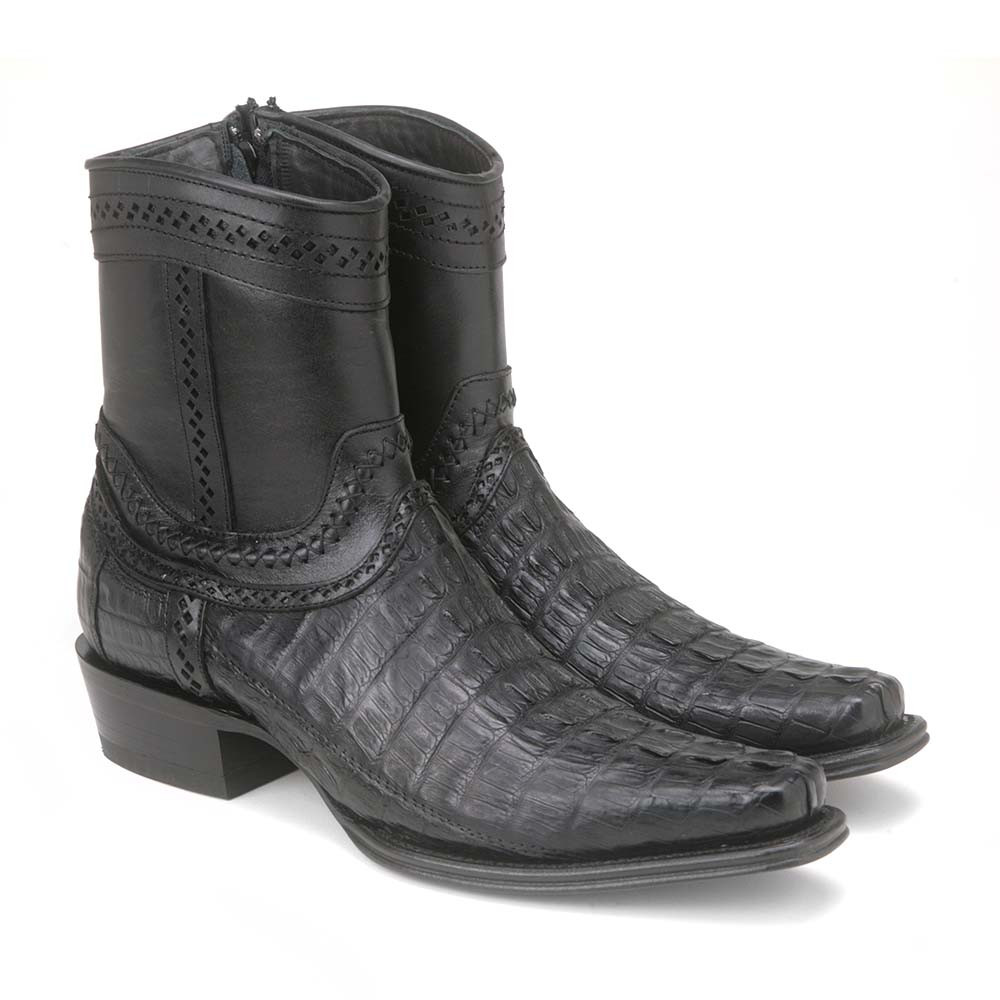 Los Altos Black Caiman Tail Low Shaft European Square Toe Men’s Boot
