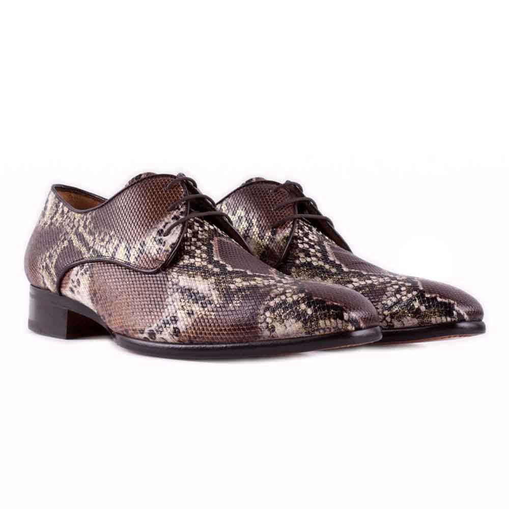 Mister Satar Brown Python Snake Print Lace-Up Shoes