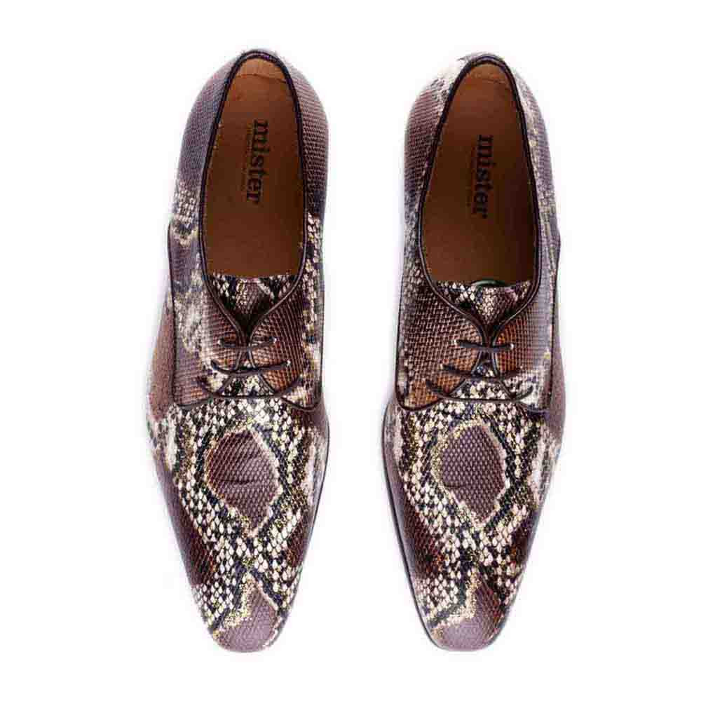 Mister Satar Brown Python Snake Print Lace-Up Shoes