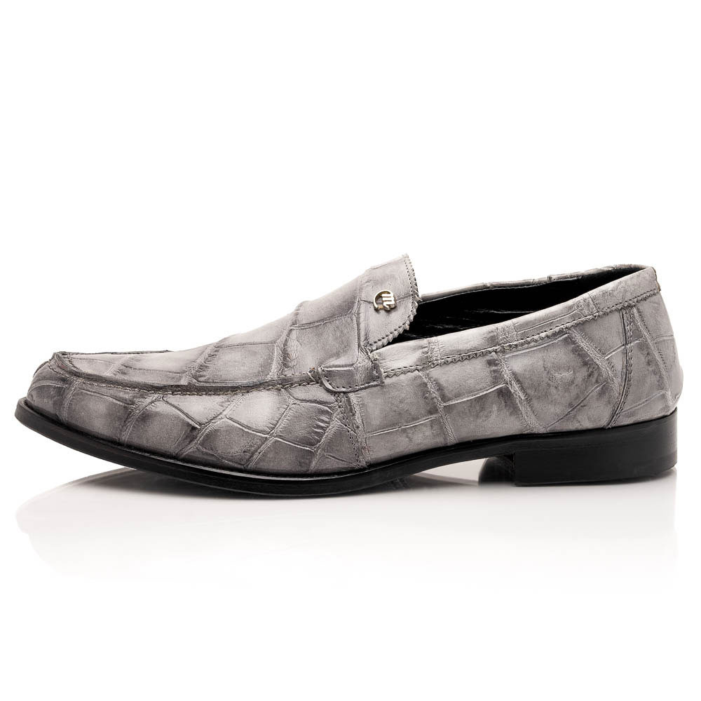 Mauri Light Grey Hand-Painted Alligator Loafers
