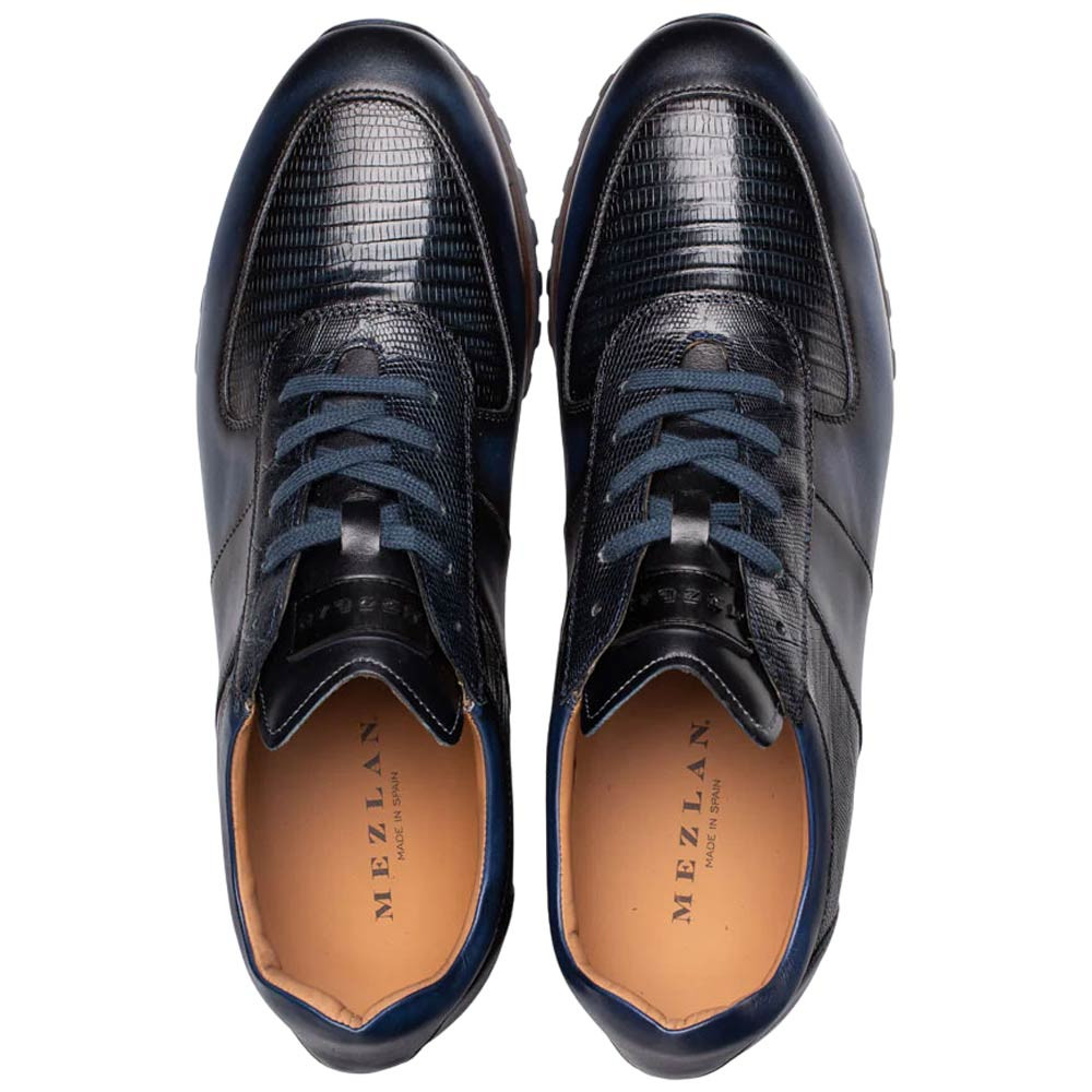 Mezlan Men’s Greenwich Genuine Lizard Skin Blue Sneaker