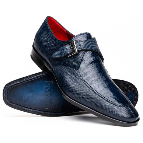Marco Di Milano Toluca Genuine Crocodile and Lizard Skin Navy Monk Strap