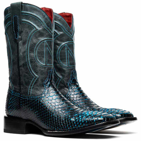 Marco Di Milano Missouri Genuine Python Skin Black and Blue Cowboy Boot