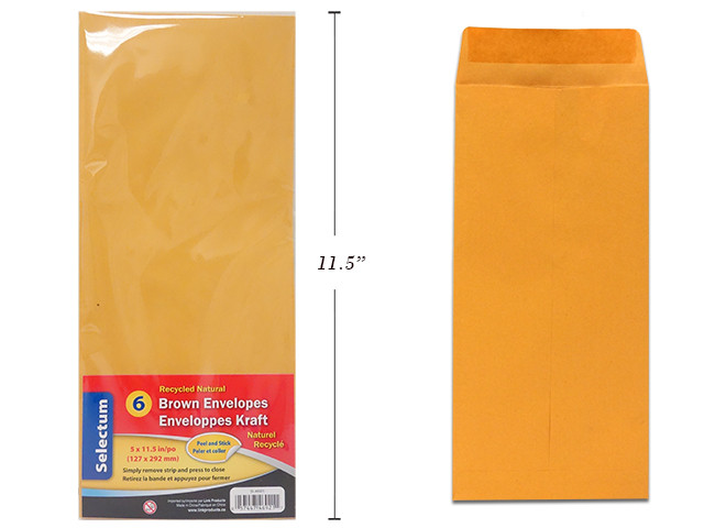 Kraft Envelopes 5 x 11.5" Peel & Seal 6Pk