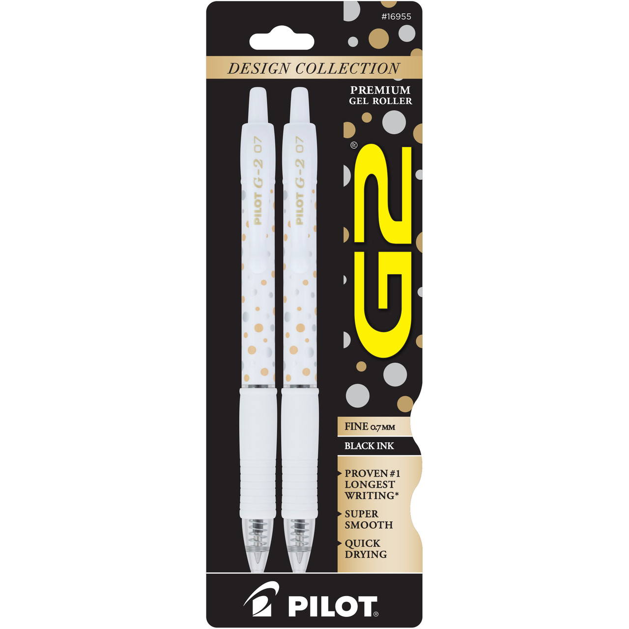 Pen G2 Design Collection Gel Roller White Barrel-Black Ink/Fine 2ct.