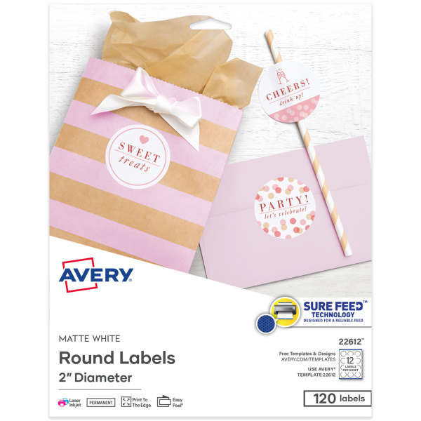 Round Labels Matte White-Laser/Inkjet 2" 10 Sheets (120 Labels)