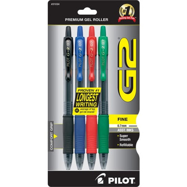 Pen G2 Assorted Ink Colors/Fine (Retractable) 4ct.