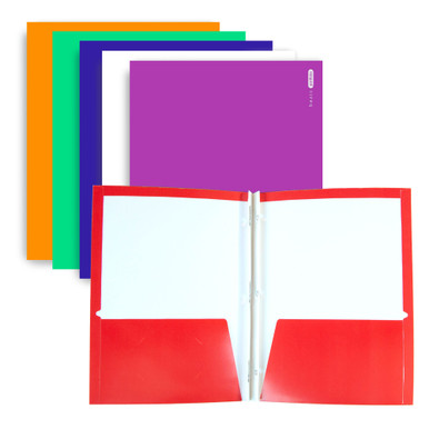 Portfolio-2 Pockets/3 Fasteners Assorted Colors- Laminate Glossy