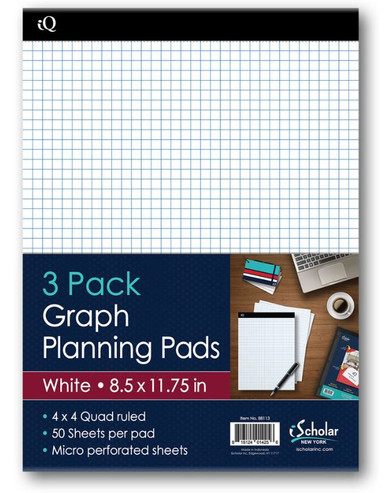 Writing Pad Letter-White/Graph Ruled 3ct.