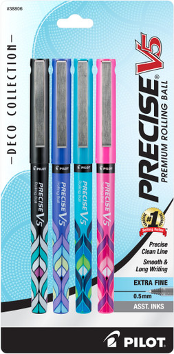 Pen Precise Deco V5 Rolling Ball Xtra Fine/Assorted Inks 4ct.