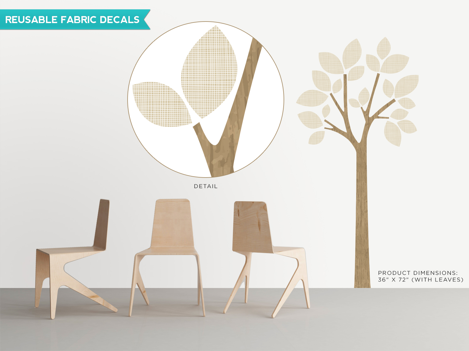 Modern Tree Fabric Wall Decal with Patterned Leaves | Sunny Decals