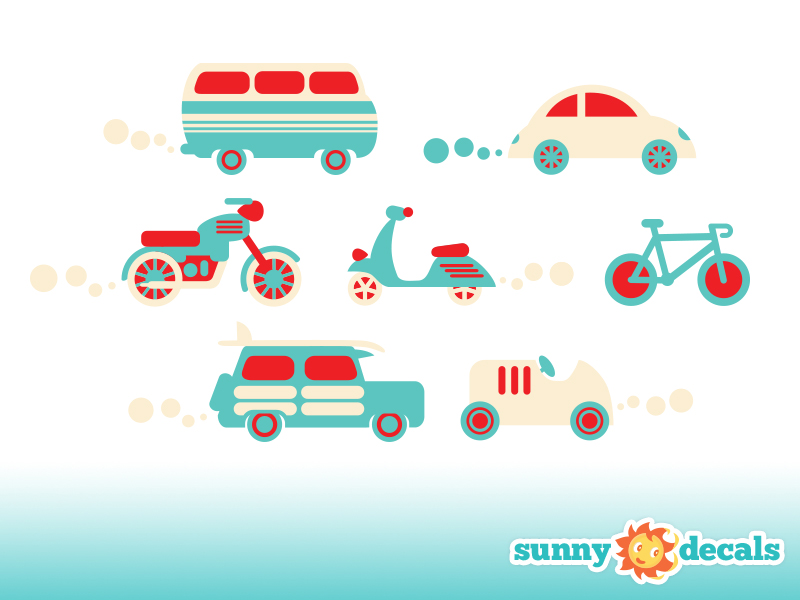 Transportation Fabric Wall Decals - Red, Yellow, Turquoise - Sunny Decals