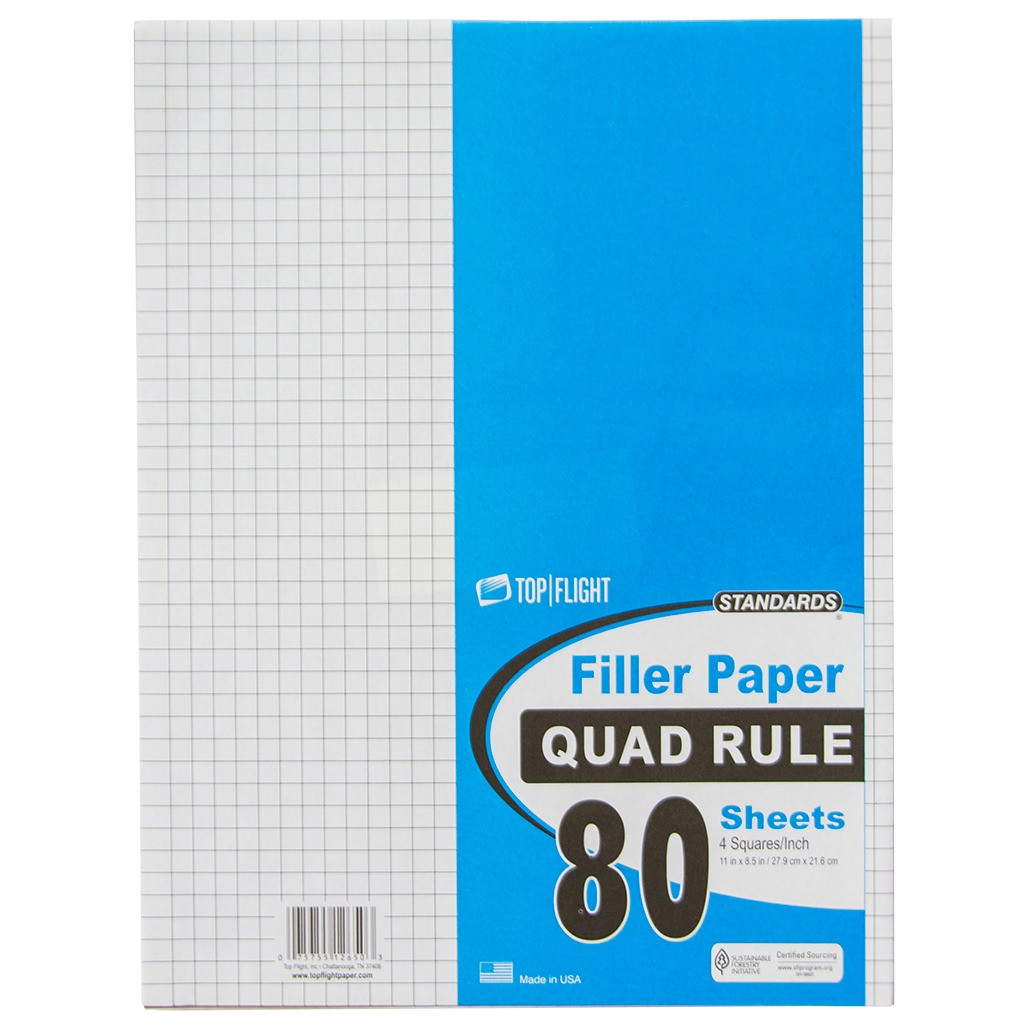 Standards® Filler Paper, Quad Ruled, 3 Hole Punched, 8.5" x 11", 80 ...