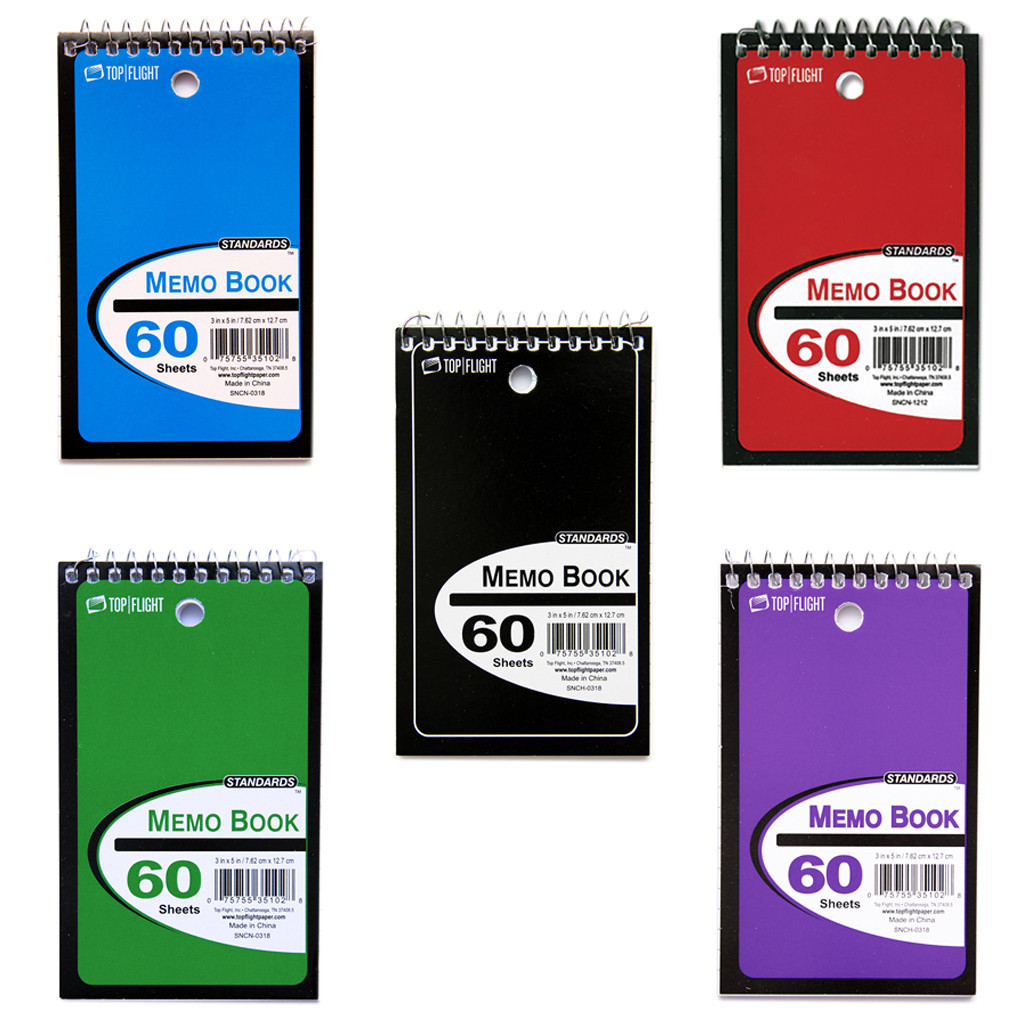 Standards® Memo Book, Top Wire, 3" x 5", Narrow Rule, 60 Sheets, Red