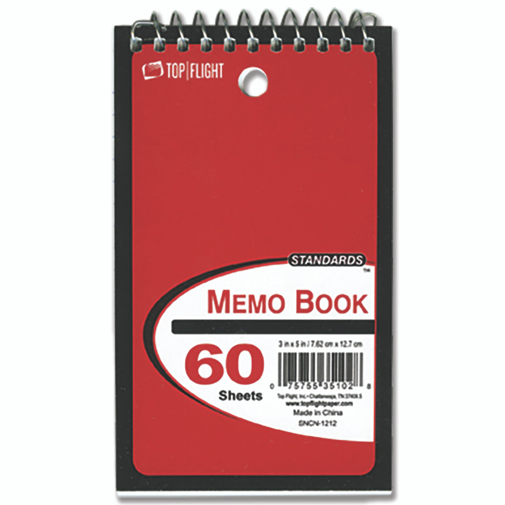 Standards® Memo Book, Top Wire, 3" x 5", Narrow Rule, 60 Sheets, Red