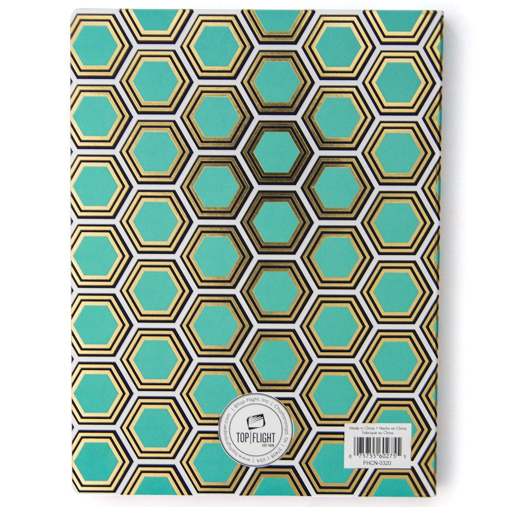 Hexagon Soft Touch Blue Journal with Gold Foil, Dot Grid Ruled, 120 Sheets