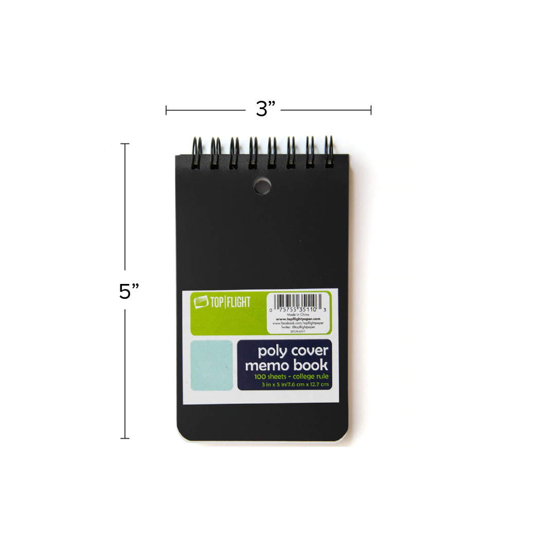 Memo Book, Top Wirebound, Poly Cover, 3" x 5", College Rule, 100 Sheets ...