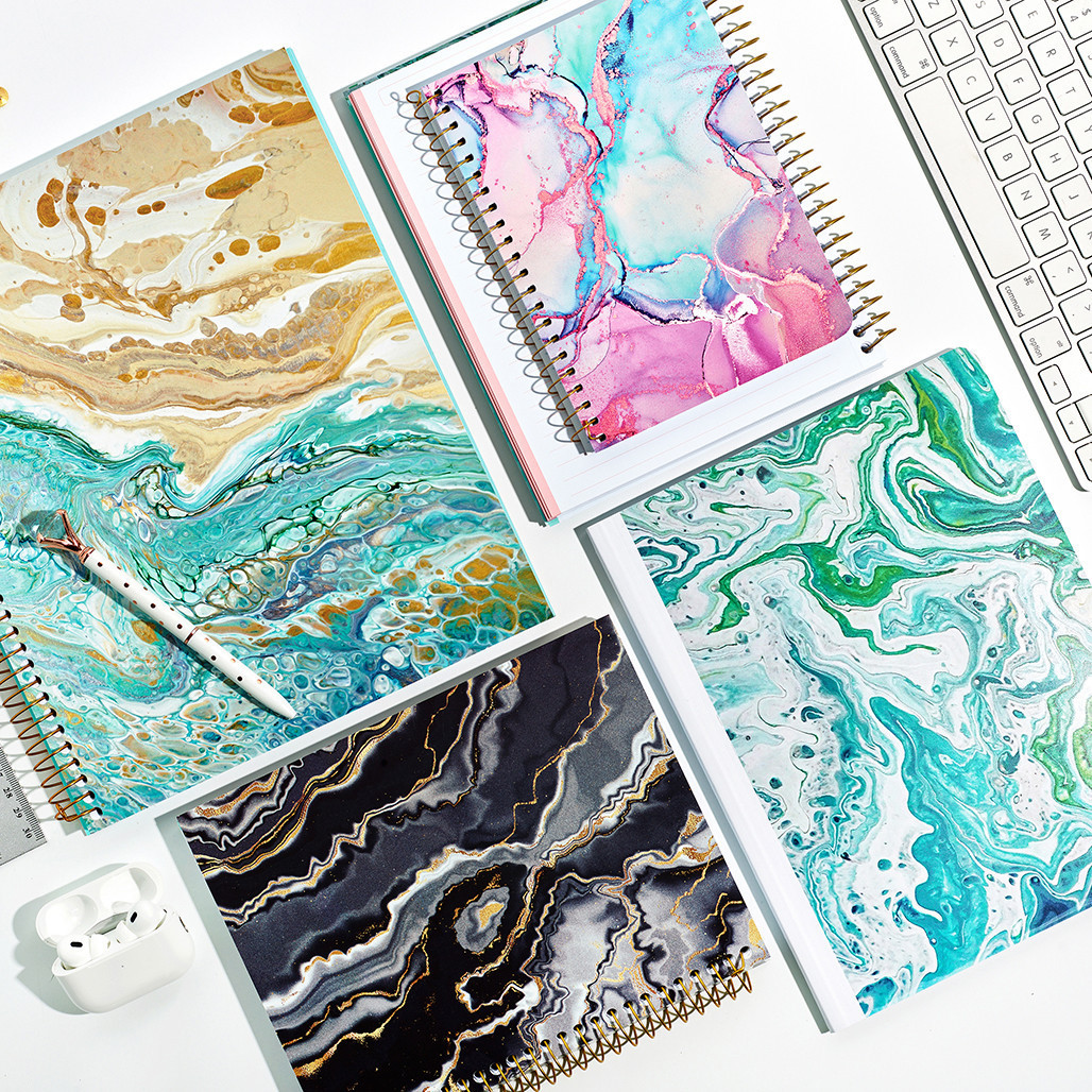 Lily & Huck Green Blue Pour Composition Book, Hard Vinyl Cover, 80 Sheets