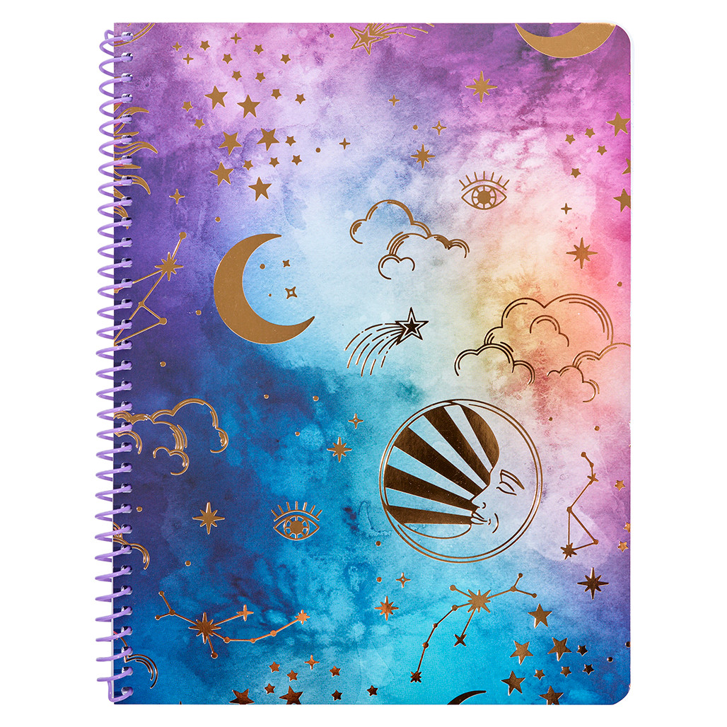 Moons Crystals Sky Wirebound Notebook, Wide Rule, 70 Sheets, Gold Foil