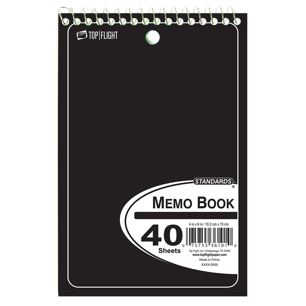 Standards® Memo Book, Top Wire, 4" x 6", Narrow Rule, 40 Sheets, Black
