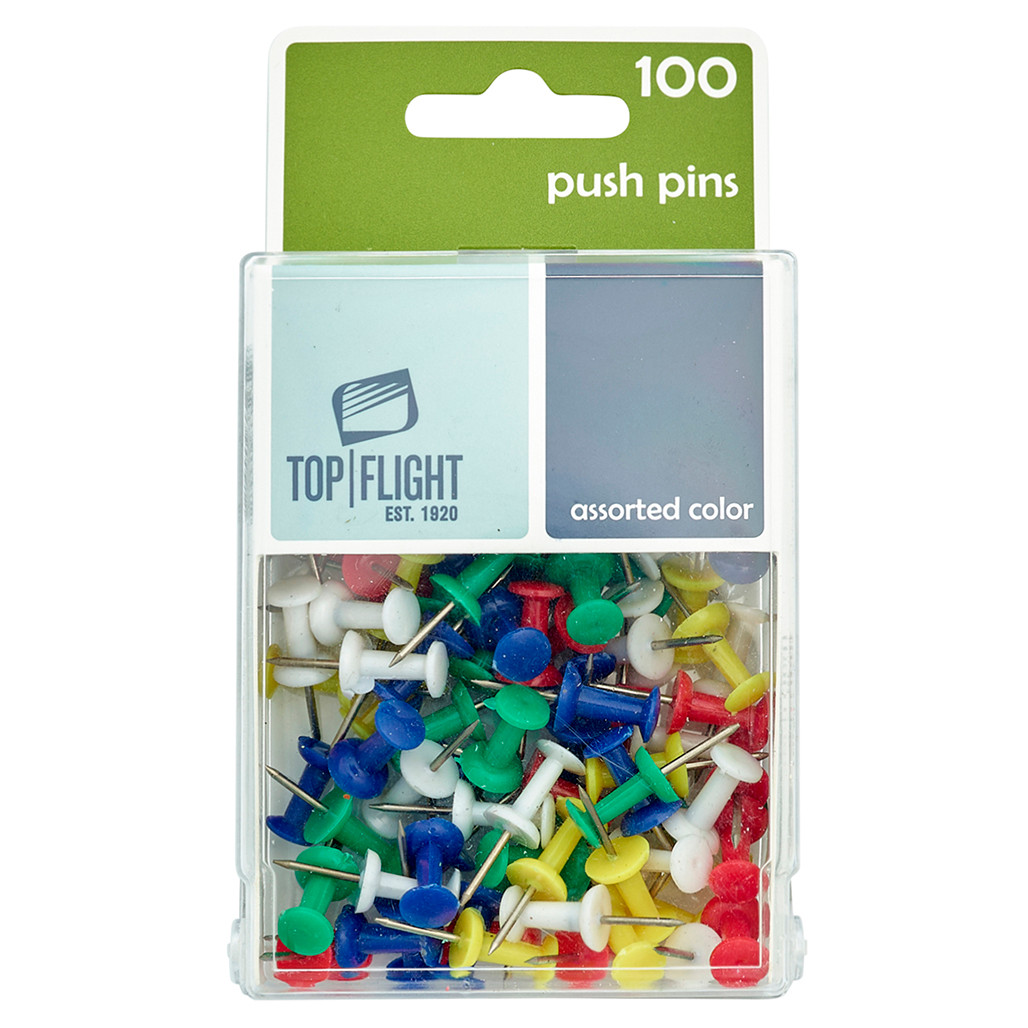 Push Pins, 100 count, Opaque, Assorted Colors