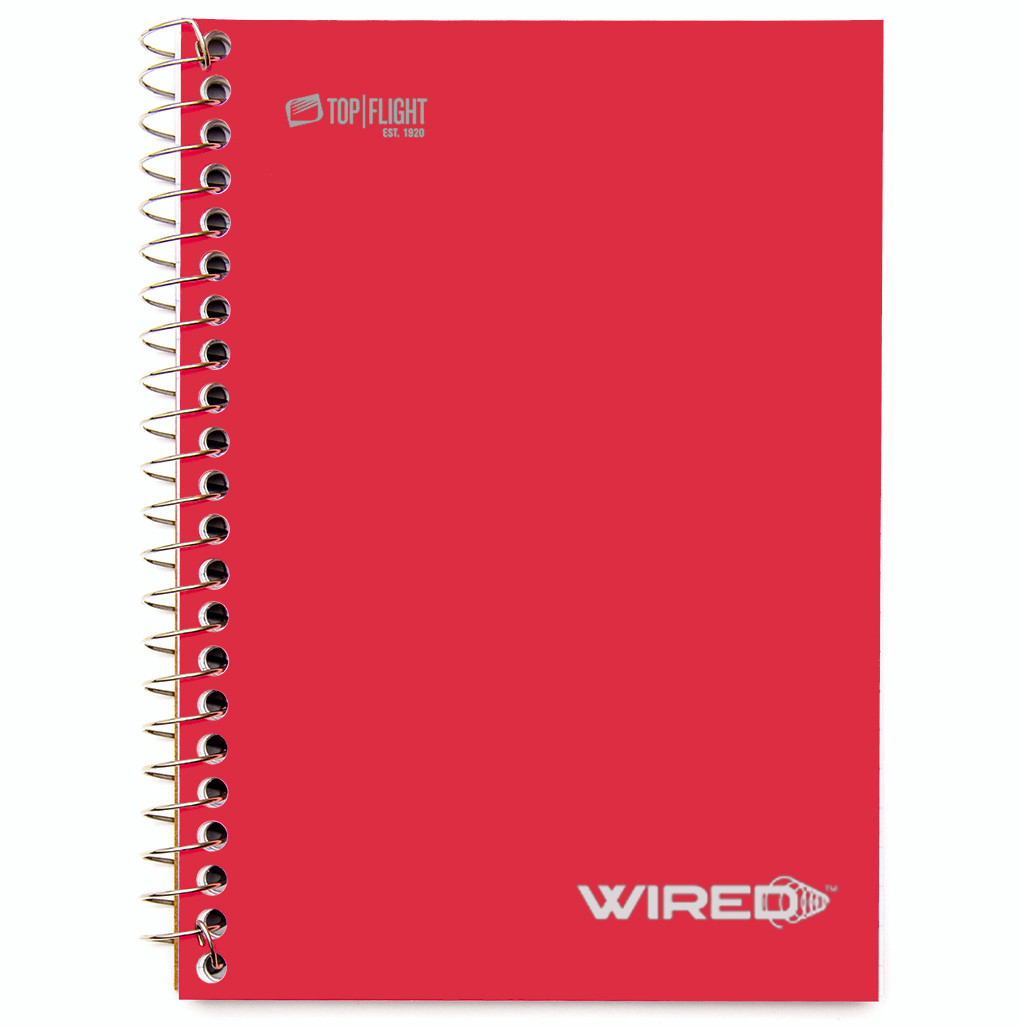 Wired® Poly 7"x5" Wirebound Notebook College Rule,100ct, Red