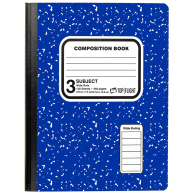 Composition Book, 3 Subject, Wide Rule, 120 Sheets, Blue