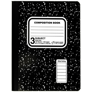 Composition Book, 3 Subject, Wide Rule, 120 Sheets, Black & White