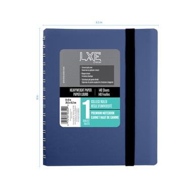 LXE® 8"x 6" Poly Wirebound Notebook, College Rule, 140 ct, Midnight Blue