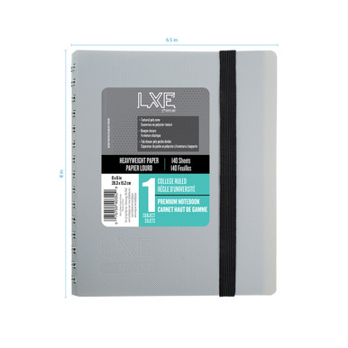 LXE® 8"x 6" Poly Wirebound Notebook, College Rule, 140 ct, Light Gray