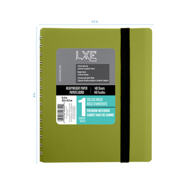LXE® 8"x6.5" Poly Wirebound Notebook, College Rule, 140 ct, Moss Green