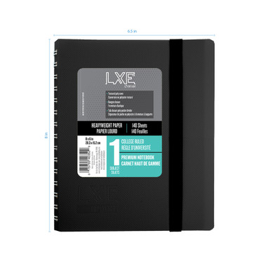 LXE® 8"x 6" Poly Wirebound Notebook, College Rule, 140 sheets, Black
