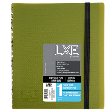 LXE® 1 Subject Poly Wirebound Notebook, College Rule, 100 ct, Moss Green