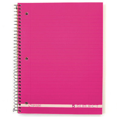 Boss® 5 Subject, Poly Cover Wirebound Notebook, Wide Rule, 180 Sheets, Pink