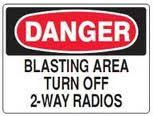 Blasting Area Turn Off 2 Way Radios 10" x 7" VPO (sticker)