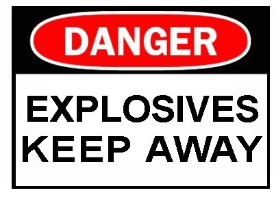 Explosives Keep Away 10" x 7" VPO (sticker)
