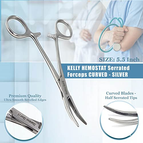 Set of 2 Pcs 5.5" Straight & Curved Kelly Hemostat Forceps Locking ...