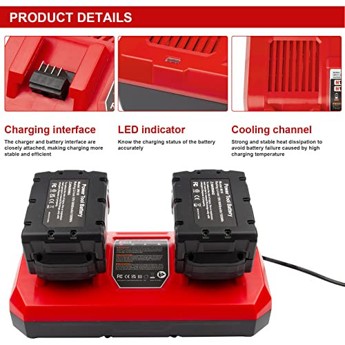 Dual Charging Port Charger for Milwaukee M18 Battery 48-59-1812 18V XC ...
