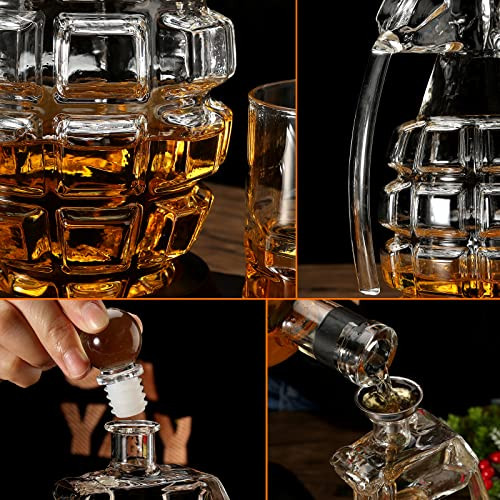 Whiskey Decanter Set Grenade Shaped Liquor Decanter Set with 2 Glasses ...