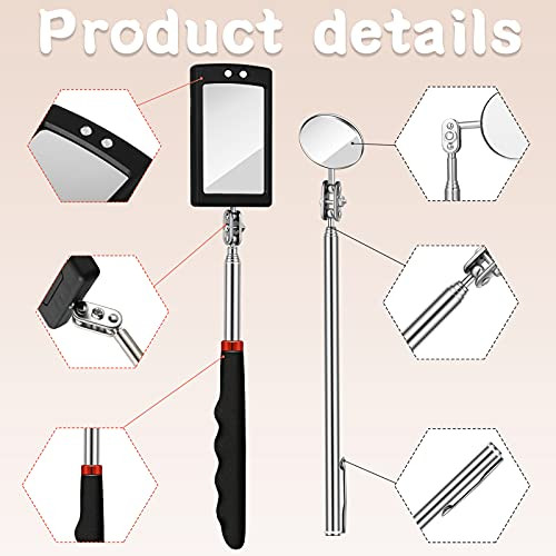 5 Pieces Telescoping Inspection Mirror Round Mirror Stainless Steel ...