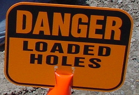 Danger Loaded Holes Slotted Safety Cone Sign