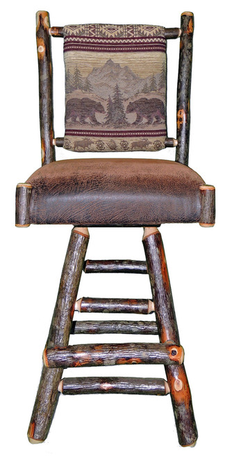 Rustic Hickory Swivel Bar Stool 30"- Multiple Fabrics