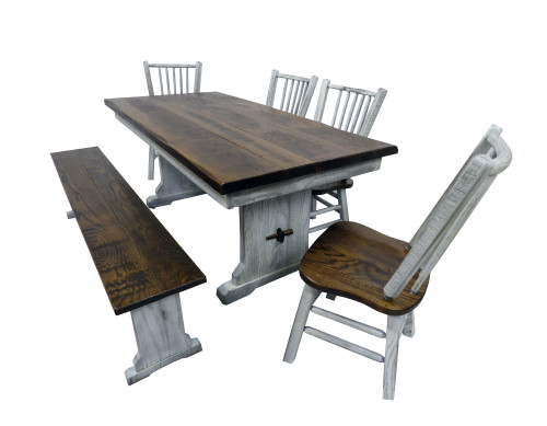 Farmhouse Trestle Table Dining Set 2-Tone Finishes