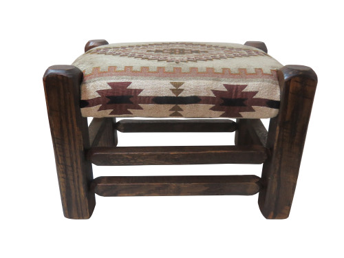 Rustic Hickory Ottoman with Bear Mountain Fabric