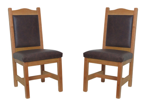 Set of 2 Cherry Wood Dining Chairs with Chocolate Leather Upholstered ...