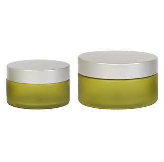 Boston Round Olive Frosted PET Jar with Silver Cap