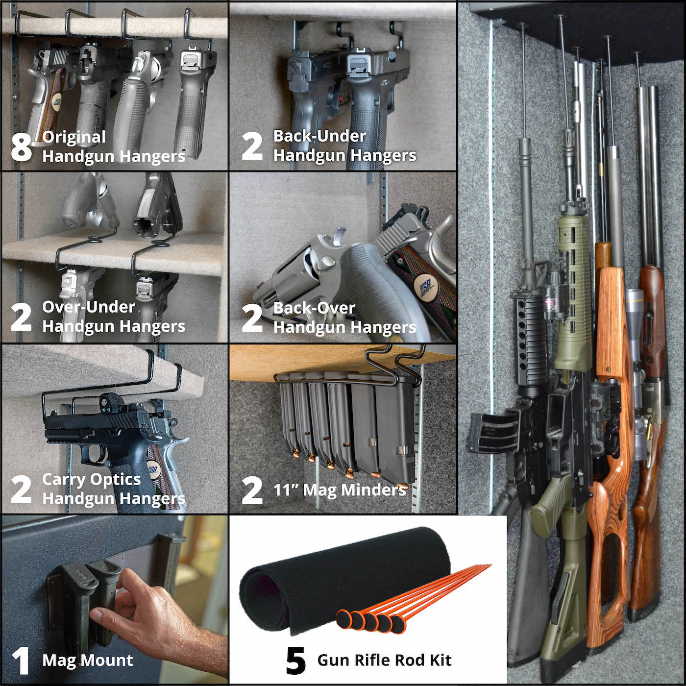 Rifle Rods, Handgun Hangers & Gun Safe Accessories-Gun Storage Solutions