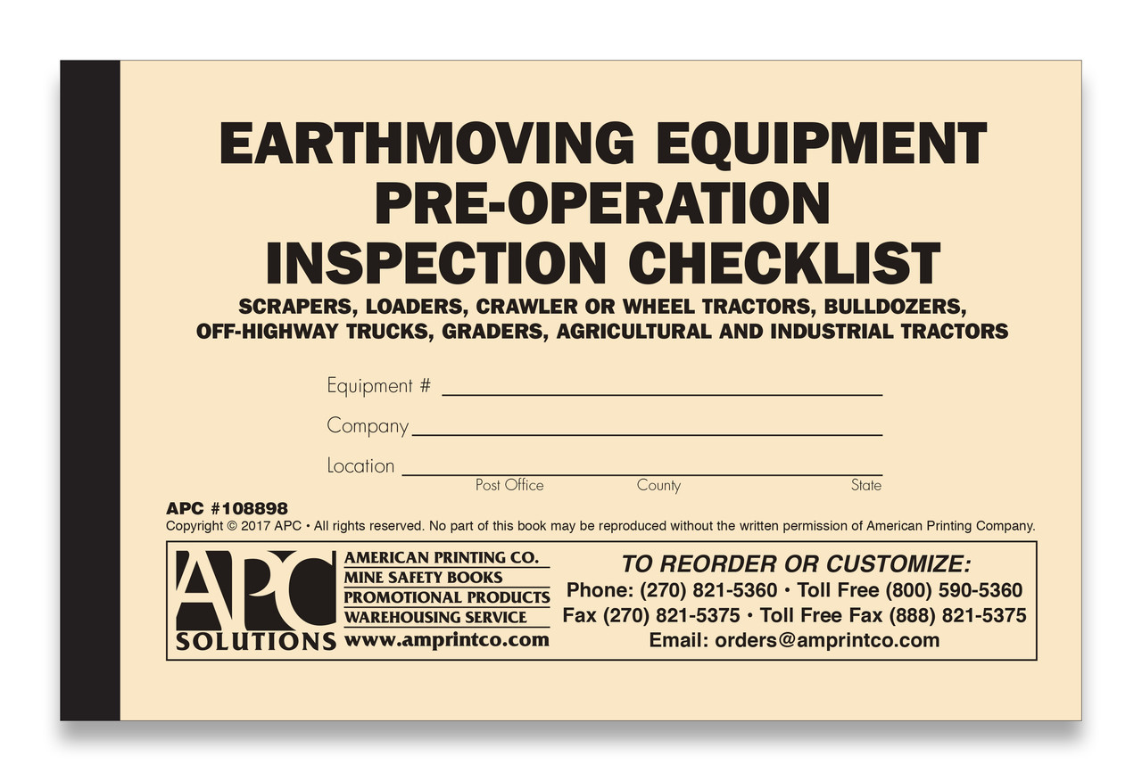 Earthmoving Equipment Checklist | 108898: Earthmoving Equipment ...