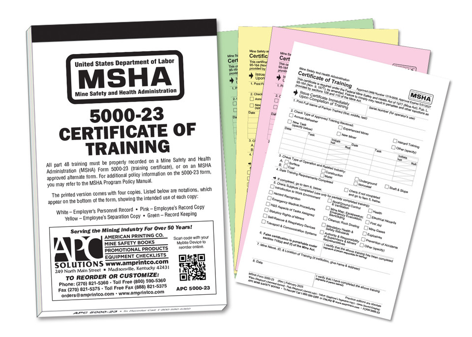 Buy MSHA 5000-23 Forms | 4-Part MSHA Certificate of Training | Up To ...