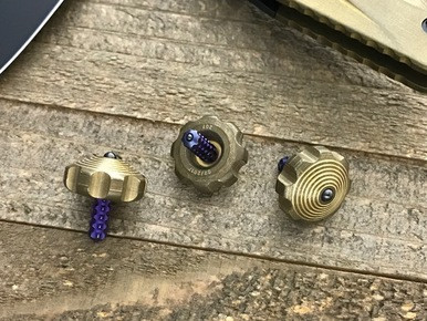 Microtech Marfione Brass Mini Spin Top Blue Titanium